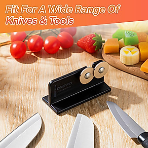 Dreyoo Cutlery Pointed Edge Knife Sharpener, Double Sided Stainless Steel Wheels Cutlery Knife Sharpener, Broadhead Knife Sharpeners for Kitchen Knives, Pocket Knives, Blade, Camping Use