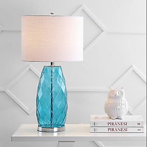 JONATHAN Y JYL4009B Juliette 26.5" Glass/Metal LED Table Lamp Contemporary Transitional Bedside Desk Nightstand Lamp for Bedroom Living Room Office College Bookcase LED Bulb Included, Moroccan Blue