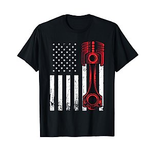 Car Enthusiast - American Flag Piston Muscle Car Gift T-Shirt