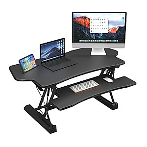 Mount-It! Height Adjustable Standing Desk Converter | 48” Wide Tabletop Sit Stand Desk Riser with Gas Spring | Stand Up Computer Workstation Fits Dual Monitors | Black | MI-7925