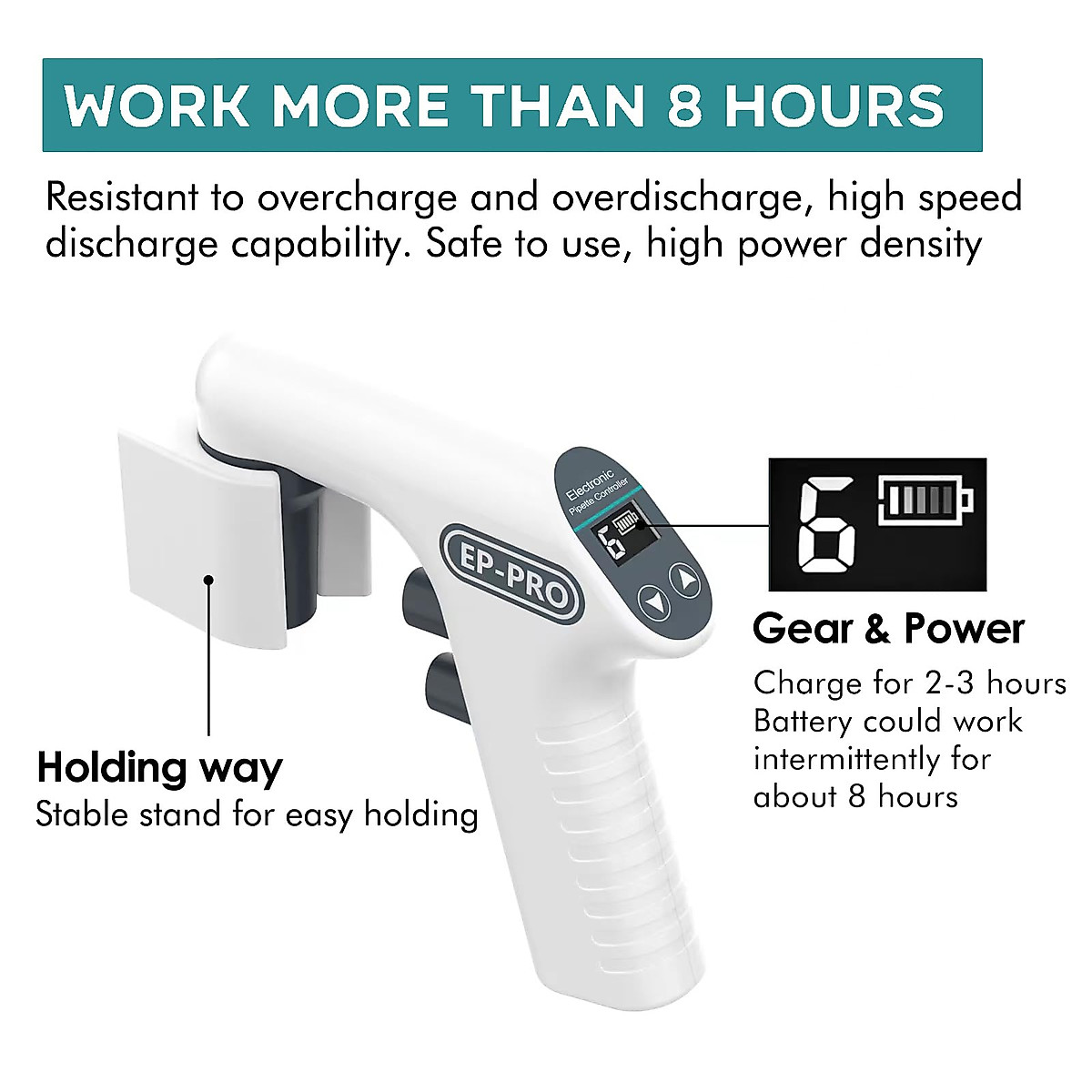 Lab Electronic Pipette controller EP-PRO Pipettor Aid Pump 0.1-100ml Capacity Range 6 Adjustable Speed Pipette Filler Dual Drainage Modes 8h Rechargeable Battery