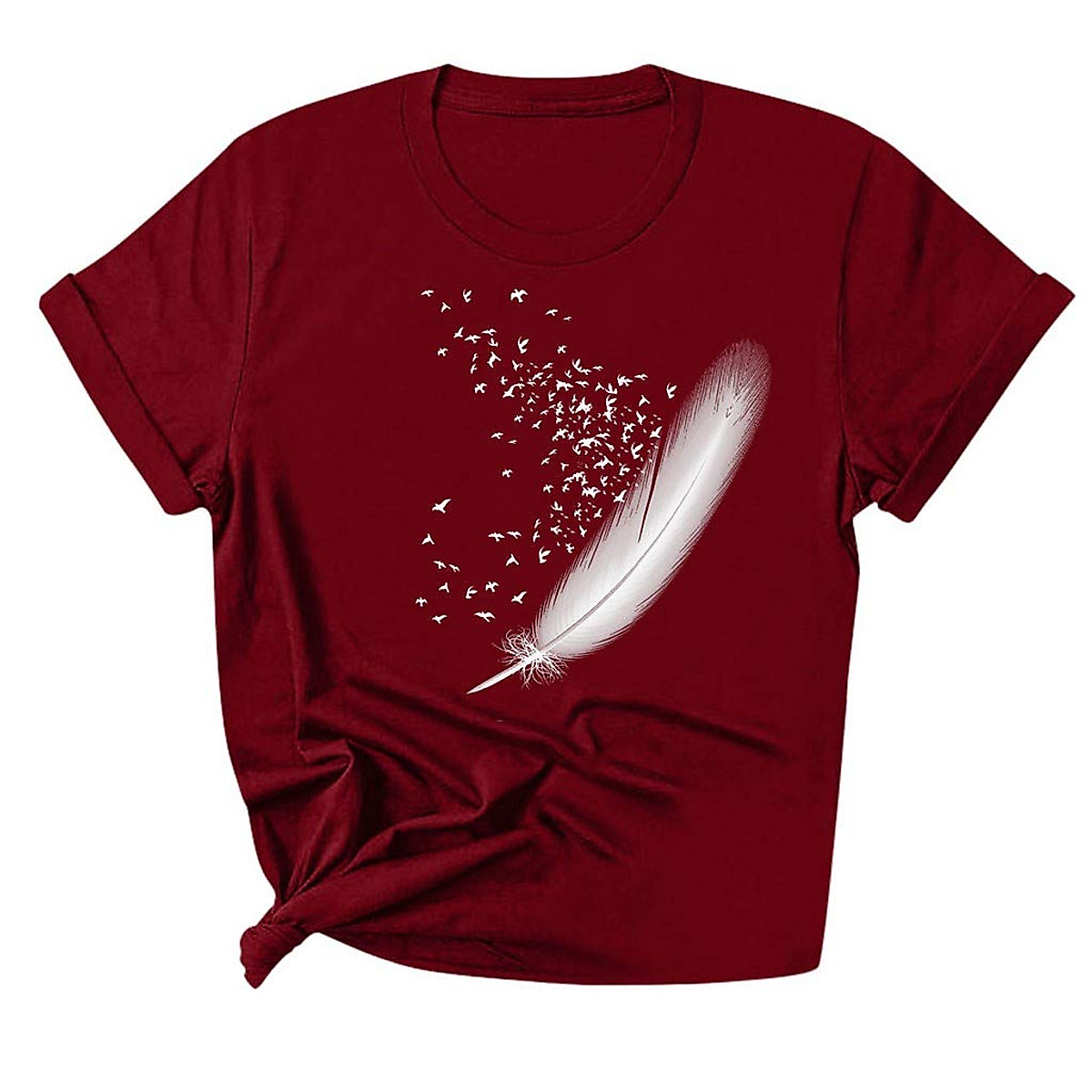 Aniywn Womens T-Shirt Summer Casual Printing Crewneck Short Sleeve Top Blouse Stylish Basic Tunic Tops Red