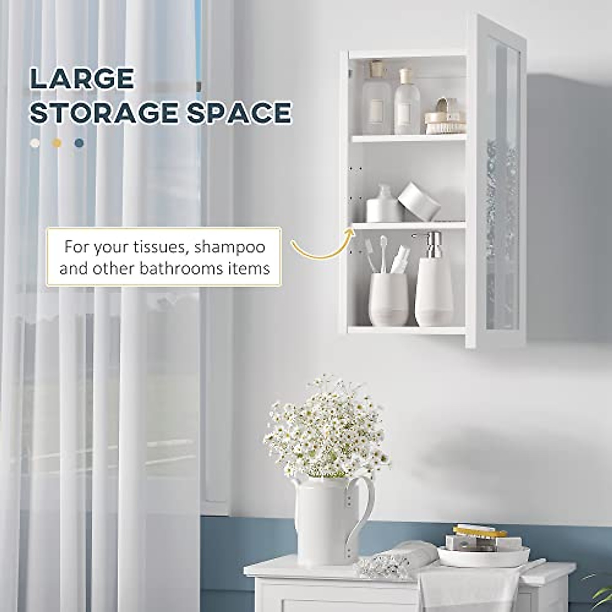 kleankin Wall-Mounted Medicine Cabinet with Mirror, Bathroom Mirror Cabinet with Single Door and Adjustable Shelves, White