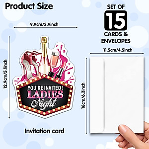 RZHV 15 Pack Pink High Heels & Champagne Shaped Fill-In Invitations Cards With Envelopes for Woman, Funny Birthday Party Mardi Gras New Year Party Costume Party Invite(Ladies Night)
