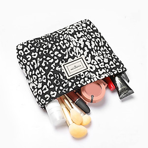 Etercycle Leopard Print Makeup Bag for Women, Large Capacity Canvas Makeup Bags Cosmetic Bag Travel Toiletry Organizer Bag (Black)