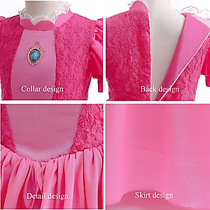 WZWLKJ Girls Princess Peach Costume Super Bros with Crown Headband earrings Gloves for Peach Cosplay dress up