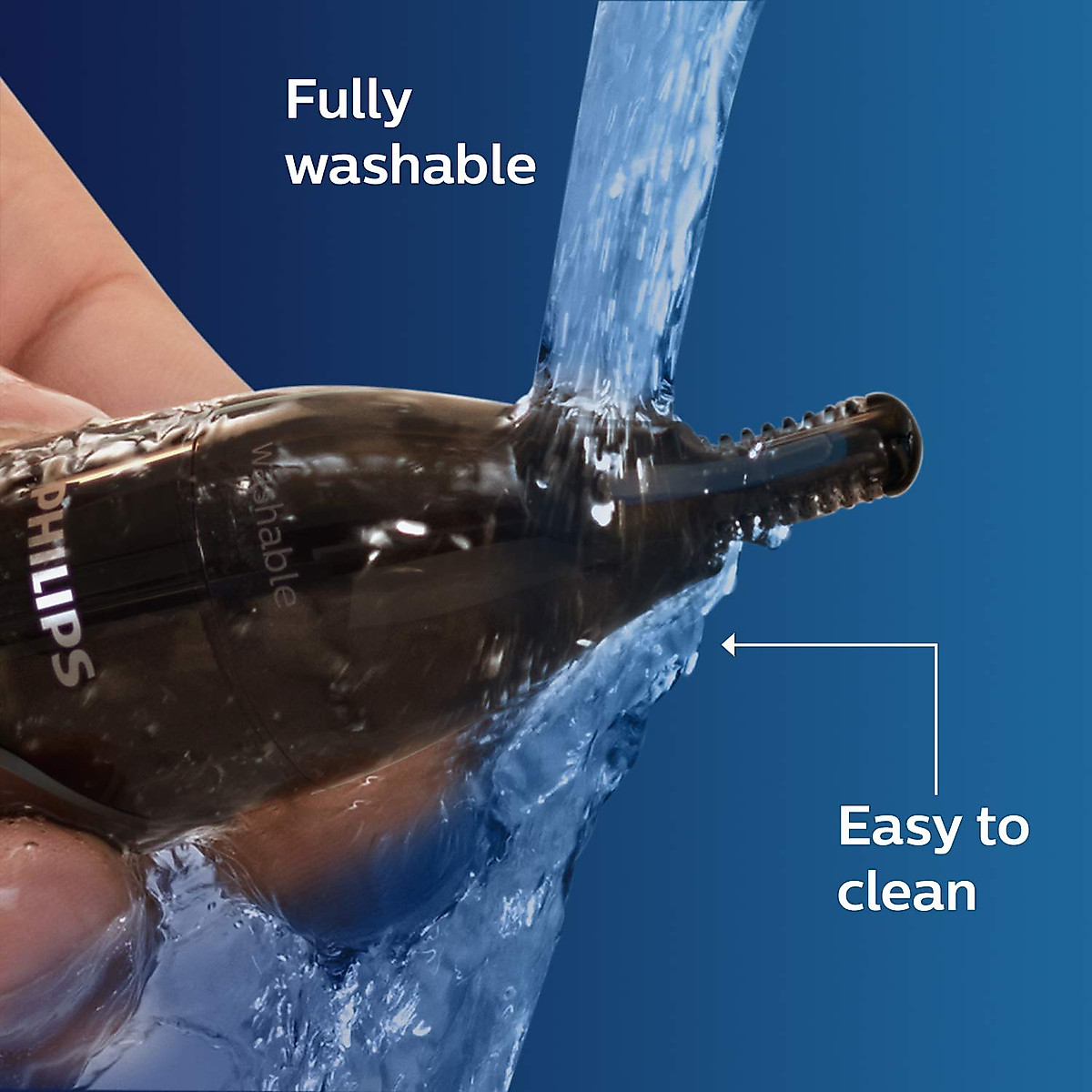 Philips Nose Trimmer Nt3650/16, Nose, Ear & Eyebrow Trimmer with Protective Guard System, Fully Washable, Including AA Battery, 2 Eyebrow Combs, Pouch (Gray)