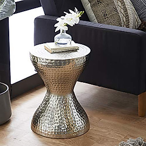 Deco 79 Metal Hammered Accent Table with Hourglass Shape, 14" x 14" x 18", Silver