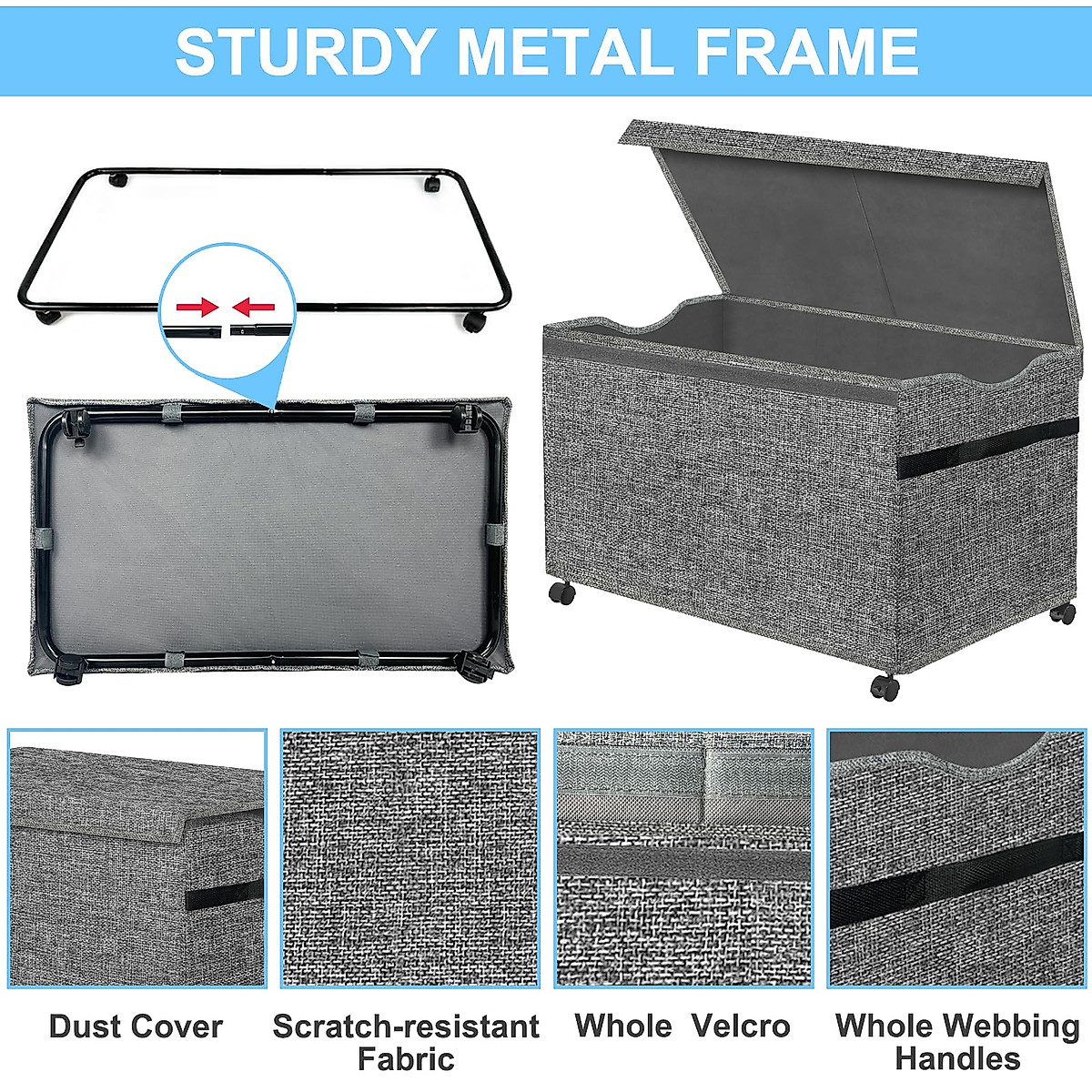 VERONLY Large Kids Toy Box Storage Chest with 360°Wheels,Toy box with Lid for Boys, Girls,Collapsible Sturdy Toy Storage Bins Containers for Stuffed Animals, Clothes, Bedroom, Nursery, Playroom -Gray