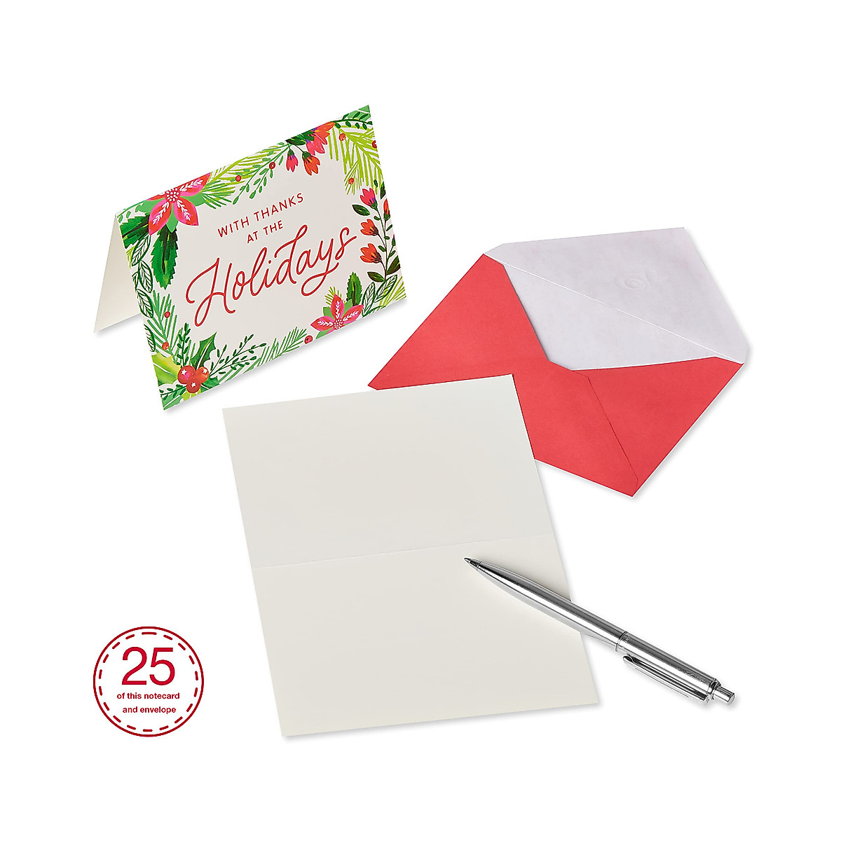 American Greetings Blank Christmas Thank You Cards with Envelopes, Holly (25-Count)