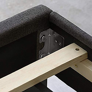 Furinno Laval Double Row Nail Head Upholstered Platform Bed Frame, King, Stone