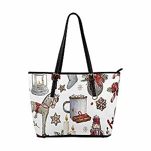 InterestPrint Christmas Ornaments, Toy and Decoration Casual PU Leather Tote Shoulder Handbag for Women