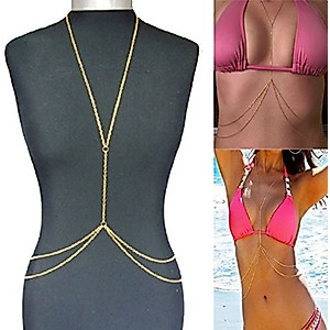 Topbuti Gold Sexy Body Chain Bra Bikini Waist Belly Body Chains Beach Body Necklace Jewelry for Women