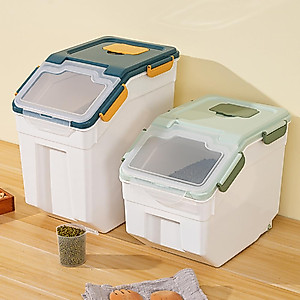 Begino Large Flour Storage Container Bin 25lb, 2Pack Airtight Rice Storage Containers with Wheels Seal Locking Lid, BPA Free with Measuring Cup&Scoop for Flour, Rice, Grain(Blue)