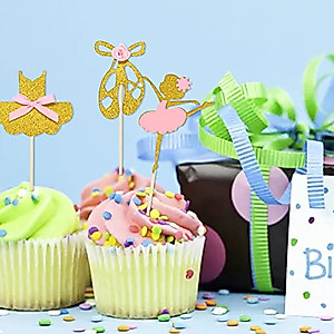 yueton 30PCS Cute Ballet Girl Ballet Dancer Tutu Ballet Slippers Cupcake Toppers Cake Toppers Sweet Glitter Cake Decorations for Baby Shower, Birthday, Wedding, Bridal Shower, Party, Christmas, etc