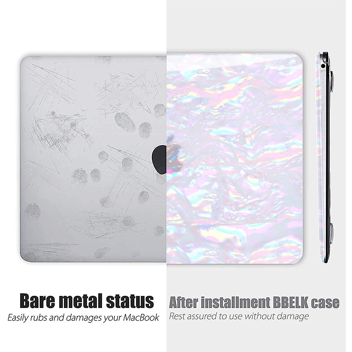 B BELK Compatible with MacBook Air 13 inch Case 2022 2021 2020 2019 2018 Release M1 A2337 A2179 A1932 Touch ID, Glitter Pearl Plastic Hard Shell Case+2 Keyboard Cover+Screen Protector, Iridescent