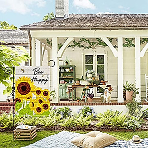 Summer Sunflowers Garden Flag Bees Happy Garden Flag 12x18 Vertical Double Sided Burlap Sunflower Outdoor Decoration (Bees Sunflowers)