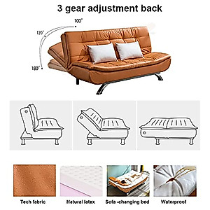 JHKZUDG Sofa Bed,2 Seater Sofa Technology Cloth Recliner Sleeper Sofa,3 Angles Adjustable Back with Chrome Legs,Convertible Folding Sofa Bed, for Living Room Bed Room,Blue