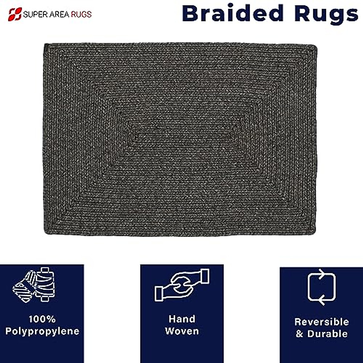 Super Area Rugs Tucson Indoor Outdoor Gray Braided Rug - Washable - Easy Care - Kid & Pet Friendly Rug Gray Mix 4' X 6' Rectangle