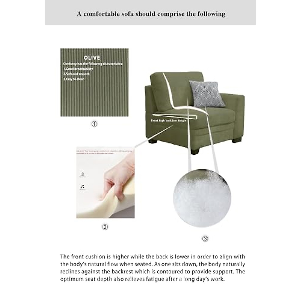 Legend Vansen 7PCS Corduroy Flexible Combination Sofa Sectional, Olive