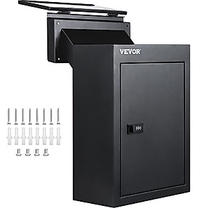 VEVOR Through The Wall Drop Box, 12.5''x6.3''x16.9'' Mail Drop Box w/Adjustable Chute, Deposit Drop Box w/Code Lock, Rainproof Wall Mount Mailbox for Letters, Rents, Check & Keys, Home & Office, Black