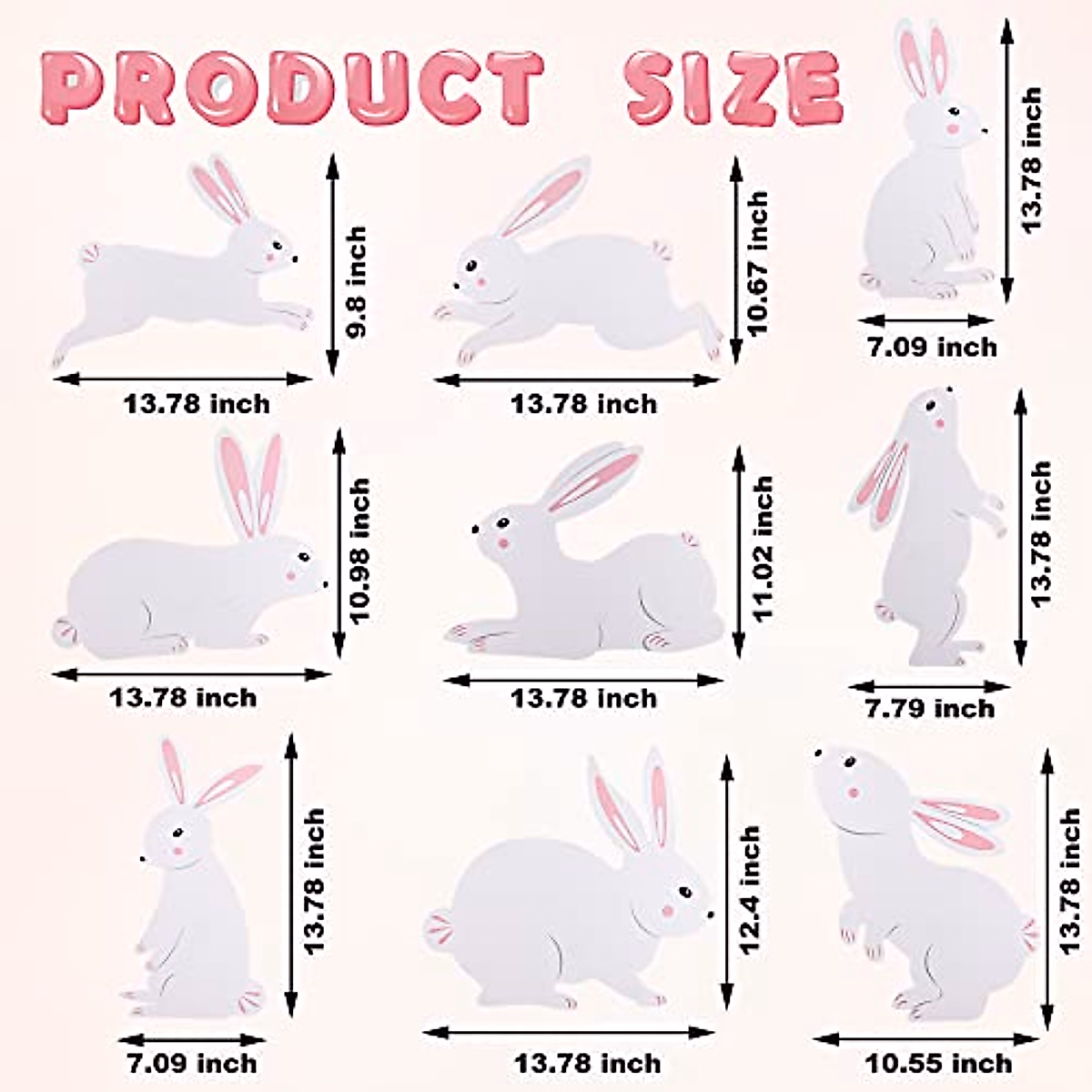 Set of 9 Easter Bunny Yard Signs Bunny Garden Lawn Signs Easter Plastic Outdoor Yard Signs White Rabbits Yard Decoration with Stakes for Easter Party Supplies Photo Props Patio Walkway