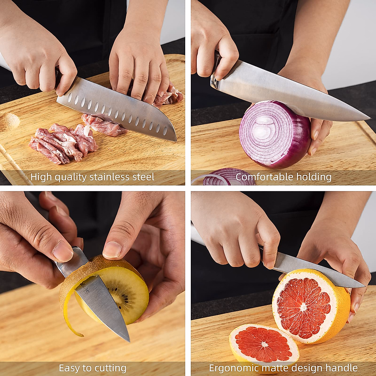 Knife Set,15 Pcs Kitchen Knife Set,Stainless Steel Knives with Wooden Block,Professional Chef Knifes Set for Kitchen,Multipurpose sharp knife,gray