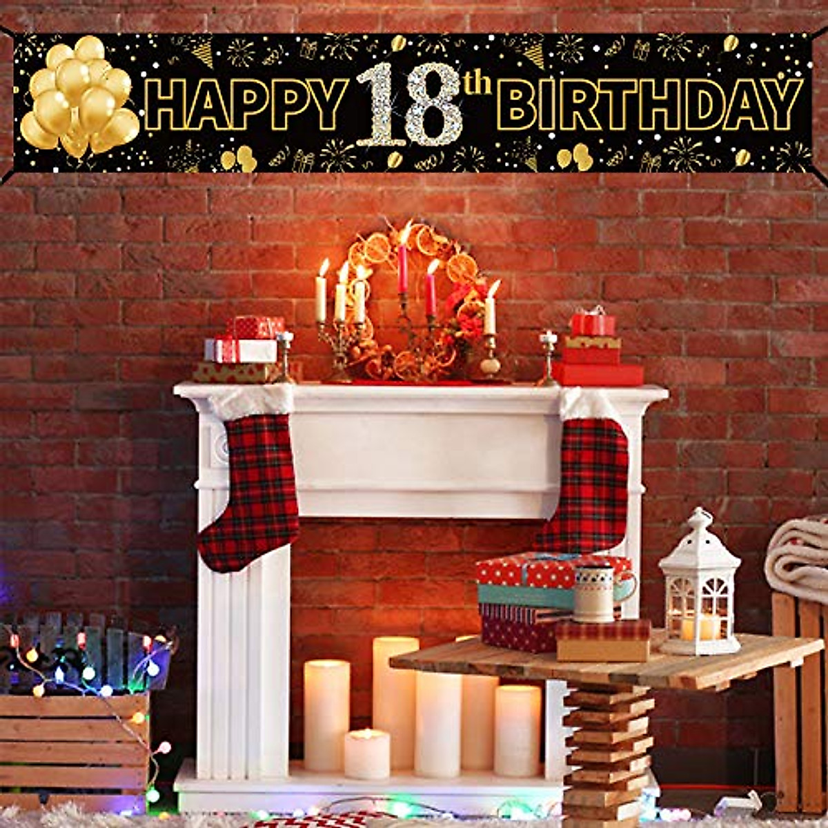 Pimvimcim Happy 18th Birthday Banner Decorations for Girls Boys - Large 18th Birthday Party Sign Backdrop - Gold 18 Year Old Birthday Party Decorations Supplies Background(9.8x1.6ft)