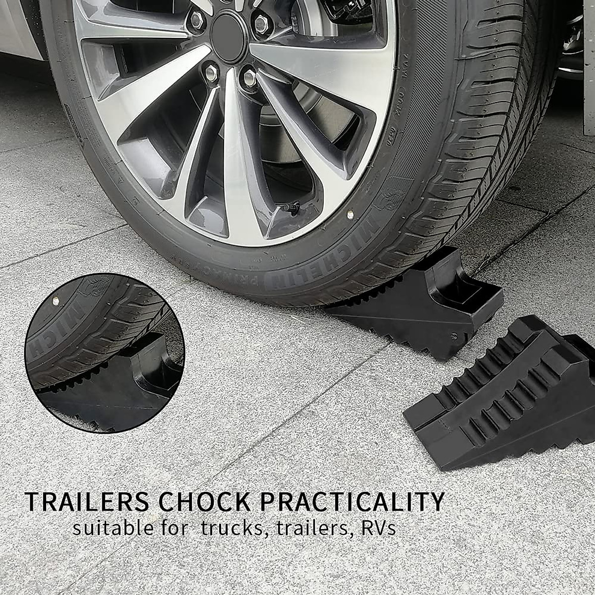 ROBLOCK Solid Rubber Wheel Chocks Heavy Duty Trailer Chock -2 Pack Black, 8.6" Long x 3.7 Wide x 4.7" High for Car, Travel Trailers, RV, Truck, and ATV