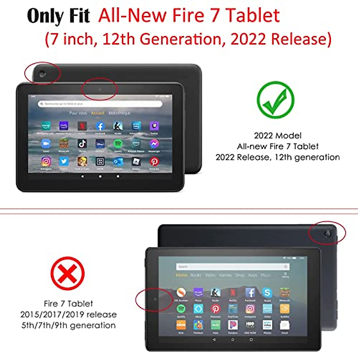 Viclowlpfe All-New Amazon Fire 7 Tablet Case, Fire Tablet 7 Case (Compatible with 12th Generation, 2022 Release), Slim Fit Lightweight Leather Smart Case with Auto Wake/Sleep, Streak