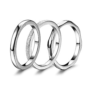 JOERICA 3Pcs 2mm Stainless Steel Women's Stackable Eternity Ring Band Engagement Wedding Ring Set 4-9 (Stainless-Steel, Silver Tone, 7)