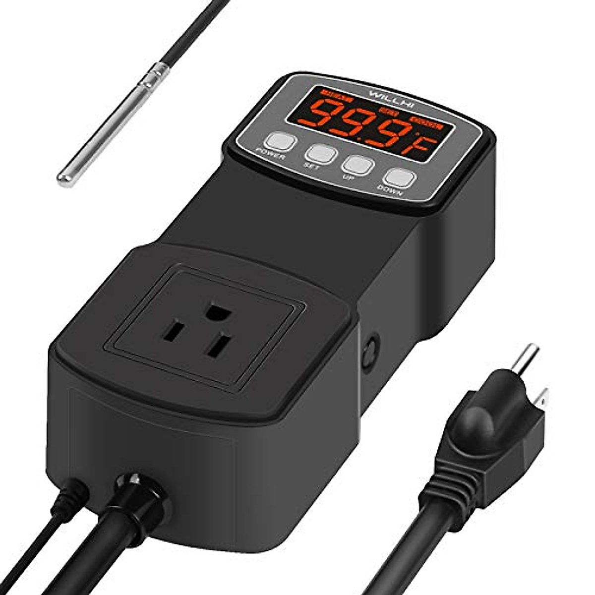 WILLHI Digital Temperature Controller Build in Outlet 1650W 110V 15A Over Current Protection Thermostat Controller Heating Cooling -22~572℉ for Reptile Freezer Greenhouse Temperature Control, WH-1803B