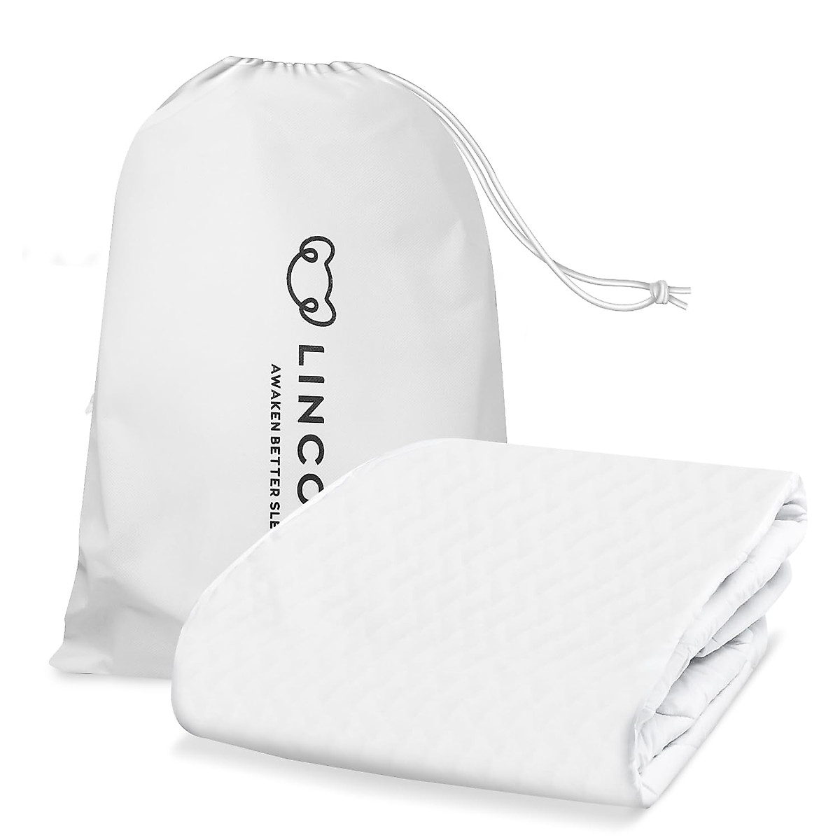 Lincove Quilted Fitted Mattress Protector, Queen – Elastic Mattress Protector – Bed Topper Covers Up to 16 Inches Deep, 100% Cotton, Breathable Braided Texture, Machine Washable & Dryer Safe