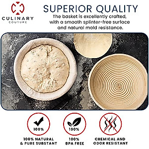 Banneton Bread Proofing Basket Set - 2 Oval 10" Bread Baskets with Liners and bread making tools - Sourdough Proofing Baskets - Bread Baking & Sourdough Starter Kit by Culinary Couture