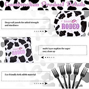 72 Pcs Cow Print Party Tableware Supplies Last Rodeo Girl Bachelorette Party Tableware Set Include Cowgirl Print Plate Napkin Fork for Baby Shower Farm Animal Cow Theme Party Decoration Serve 16 Guest