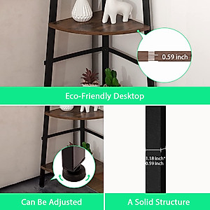 AZL1 Life Concept Industrial Corner Shelf, 4-Tier Bookcase, Storage Rack, Plant Stand for Home Office, Wood Look Accent Furniture with Metal Frame, Rustic Brown