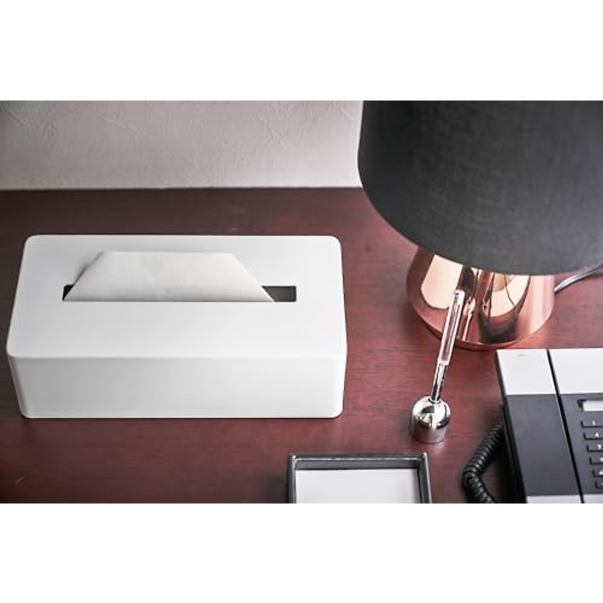 Yamazaki Home Rectangular Reusable Tissue Box Holder Cover Metal Container Case for Kitchen Bathroom or Bedroom Steel One Size White