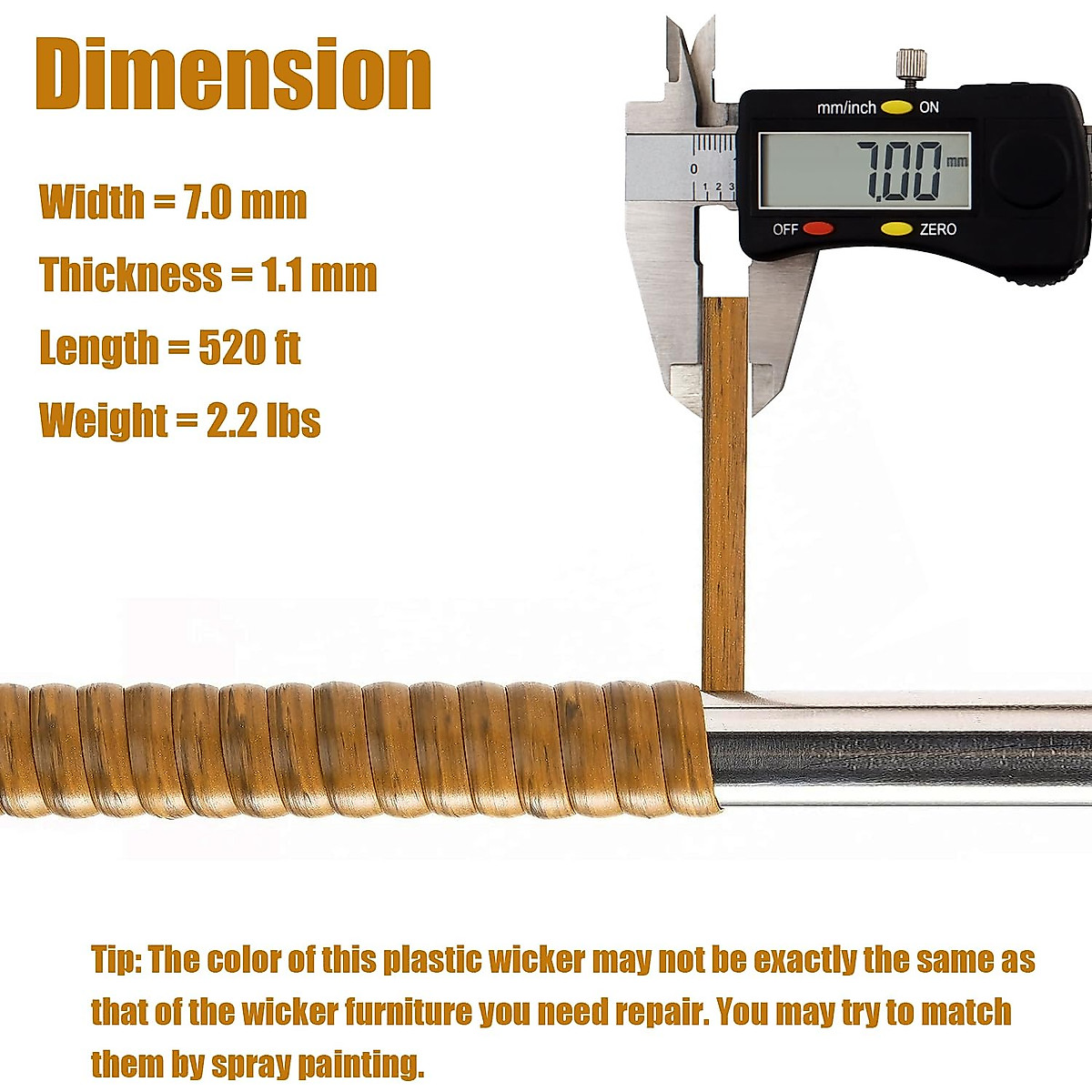 Laphivieh 520 Ft Light Wood Grain Plastic Wicker Repair Kit with Stainless Steel Weaving Tool, Plastic Rattan Material for Patio Rattan Furniture Repair Replacement Supplies