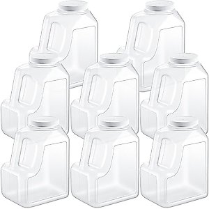 Gejoy 8 Pcs 1.2 Gallon Clear Plastic Gallon Jar with Handle and Airtight Lid Water Jug Square Empty Storage Containers Wide Mouth Gallon Jugs for Home Restaurant Residential Commercial Use