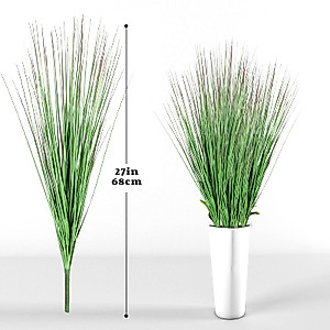 BANNINEO 27" Artificial Plants Greenery Wheat Grass for Indoor Outdoor, UV Resistant Realistic Faux Fake Shrubs Plant Onion Grass for Home, Office, Living Room, Garden, Patio(6-Pack)