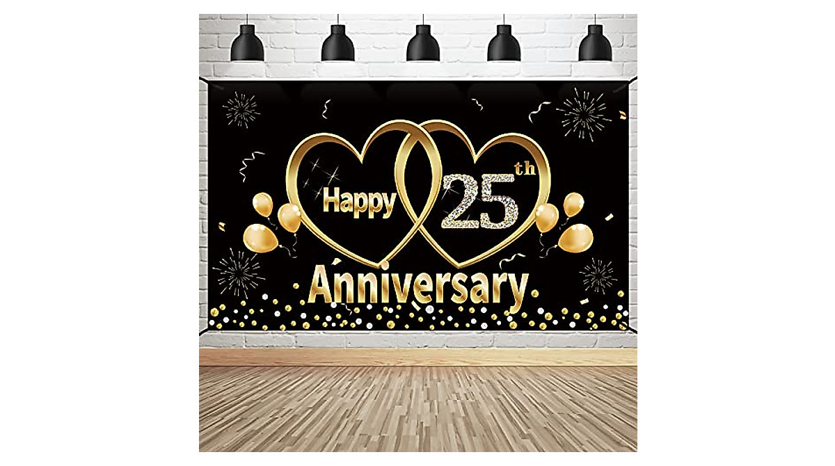 Happy 25th Anniversary Banner Backdrop for Elegant Celebrations