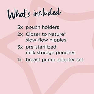 Tommee Tippee Breast Milk Starter Set, Compatible With All Leading Breast Pumps, Includes Breast-Like Nipples, 3x Milk Pouch Bottle Holders, 3x Pre-Sterilized Breastmilk Pouches And Adapter Set