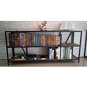 Industrial Bookshelf 3 Shelf Bookcase,Rustic Farmhouse Book Shelves,Solid Wood Three Tier Open Bookcase ,Industrial Wood and Black Metal Bookshelves, Industrial Bookshelf for Living Room Home Office