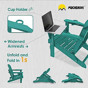 MUCHENGHY Folding Adirondack Chairs, Patio Chairs, Lawn Chairs, Outdoor Chairs, Adirondack Chair Plastic, Fire Pit Chairs, Weather Resistant with Cup Holder for Deck, Backyard, Garden(Lake Blue)