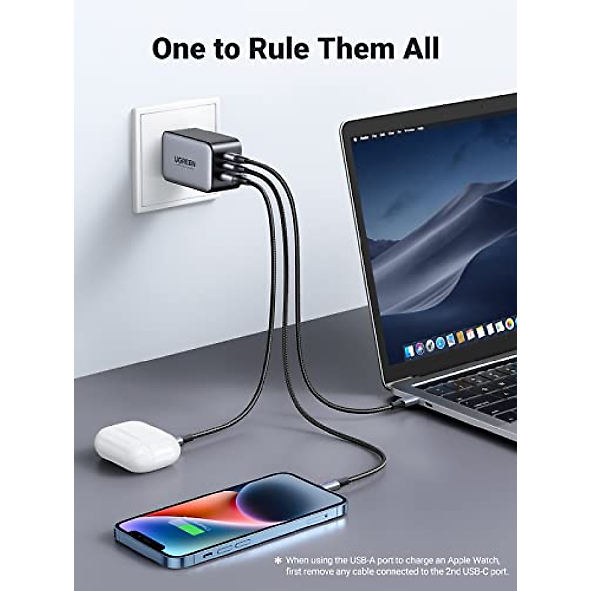 UGREEN USB C Charger 65W Nexode 3 Ports GaN Laptop Charger Block, Compact Foldable Wall Charger Compatible with MacBook Pro/Air, Dell XPS, iPhone 14, iPad Pro, Galaxy S23, Pixel 7, Steam Deck (Black)