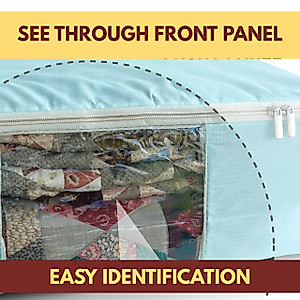 Madam Sew Large Quilt Storage Bag with 2-Way Zipper & See-Through Front Panel | Store and Protect Quilts, Blankets, Clothes & Fabrics | 2 Handles for Easy Carrying & Moving | 6 Piece Set