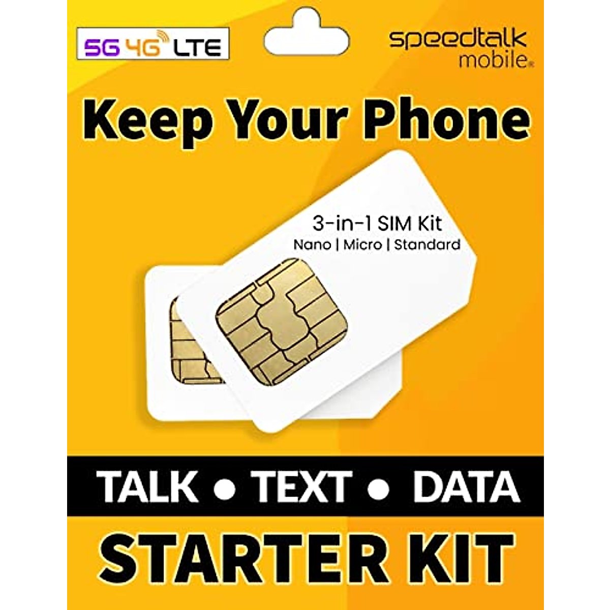 SpeedTalk Mobile Universal SIM Card Starter Kit for 5G 4G LTE iOS Android Smart Phones | Talk Text Data | Triple Cut 3 in 1 Simcard - Standard Micro Nano | No Contract Cellphone Plan | US Coverage