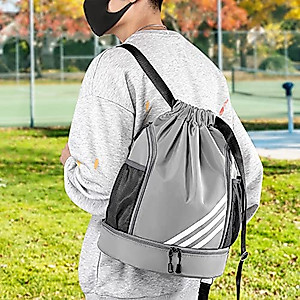 neyrat Water Resistant Drawstring Backpack Swim Gym Sport Draw String Back Bag with Shoes Compartment for Men Women Children (Grey)