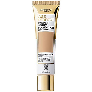 L'Oreal Paris Age Perfect Radiant Serum Foundation with SPF 50, Cream Beige, 1 Ounce