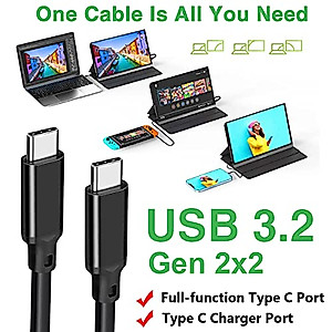 100W USB 3.2 Gen 2X2 Display Monitor Link Data Transfer Video Cable for Lepow Z1 15.6 In, InnoView, ASUS ZenScreen, KYY, Cocopar, Arzopa, AOC, ViewSonic Portable Monitor HDR Outputt Charger Power Cord